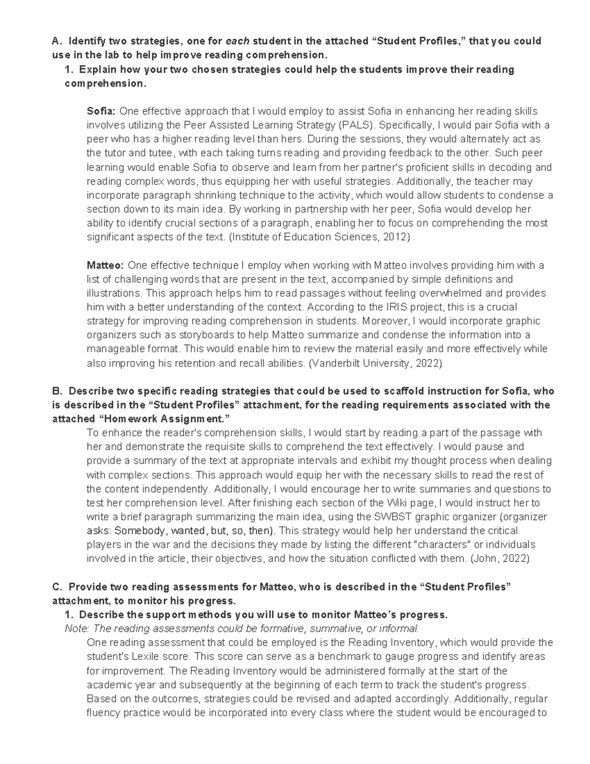 Task 2 D163 - passed - A. Identify two strategies, one for each student ...