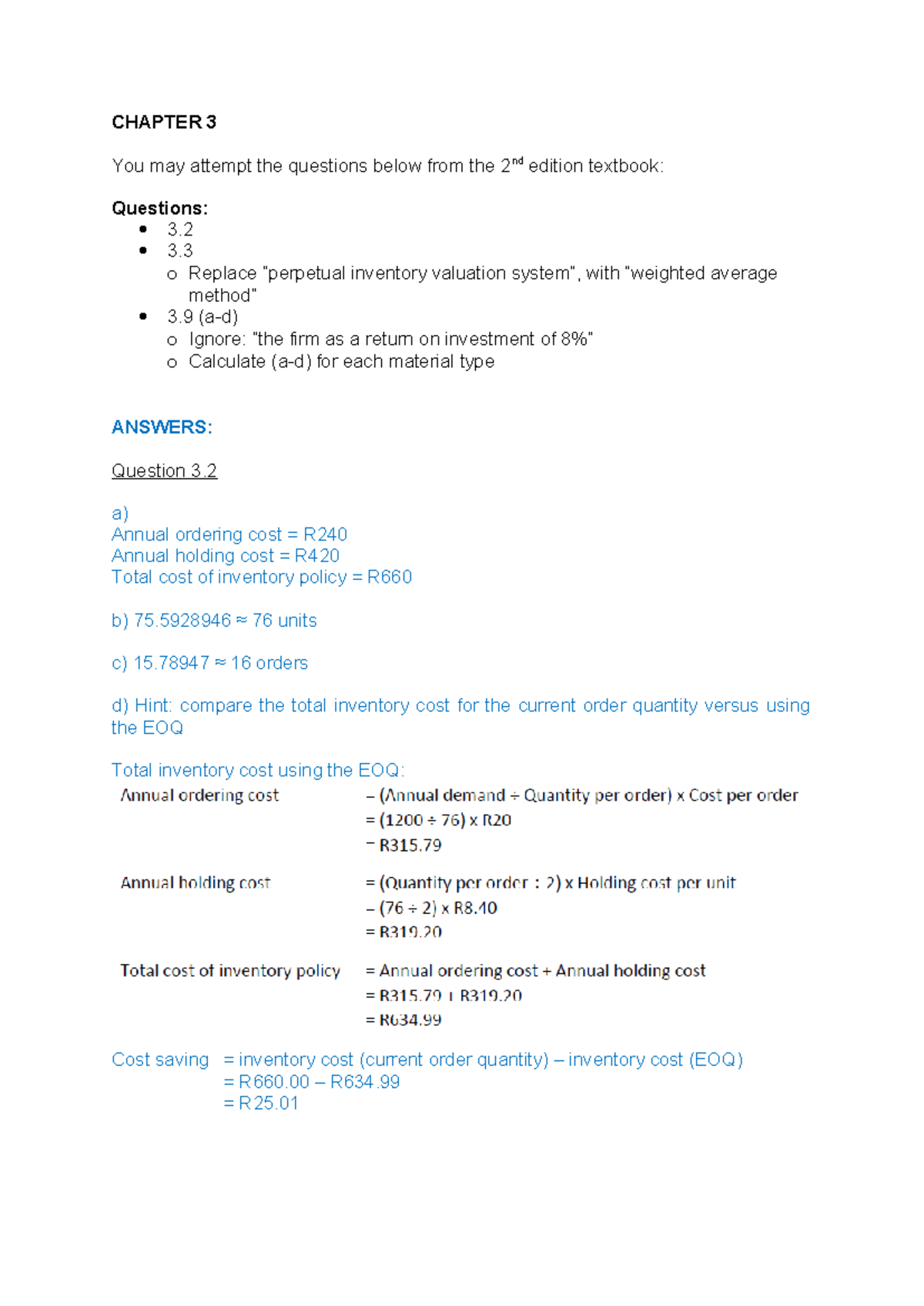 Chapter 3 - extra questions - CHAPTER 3 You may attempt the questions below from the 2nd edition ...