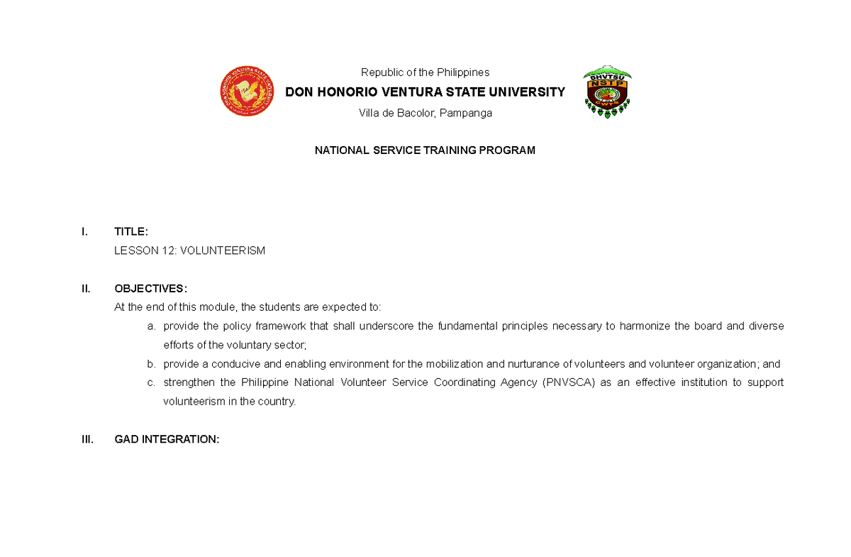 January 30, 2021 - Volunteerism - Republic of the Philippines DON ...