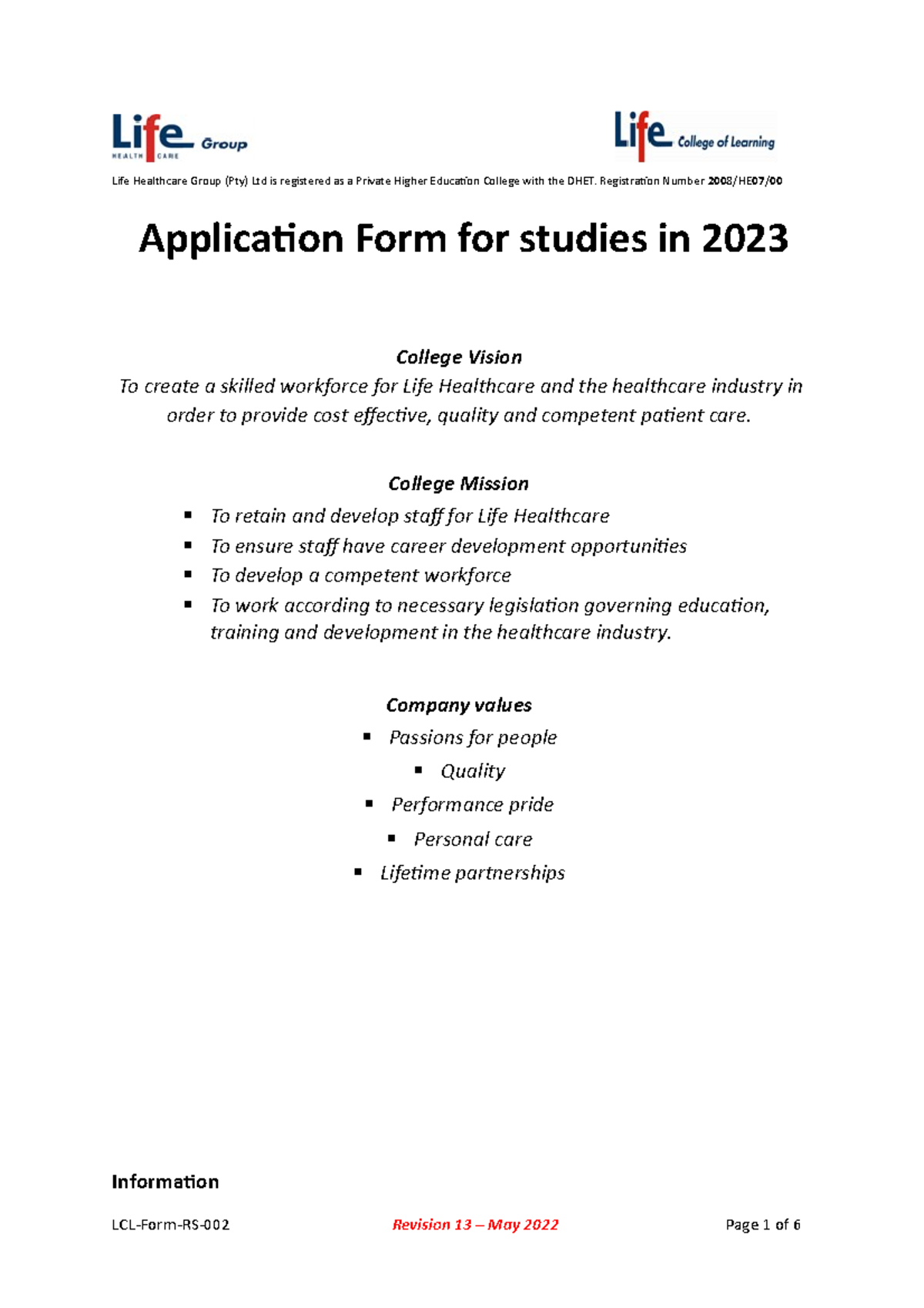 Life Healthcare Application Form 2023 - Printable Forms Free Online