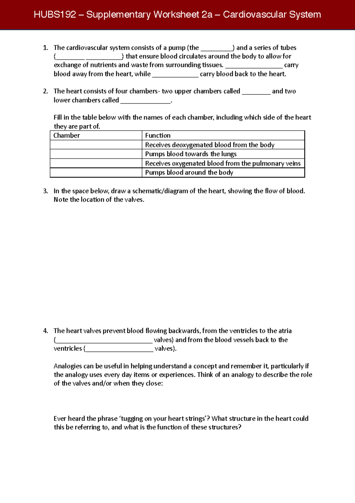 Worksheet - Respiratory - 1. The cardiovascular system consists of a ...