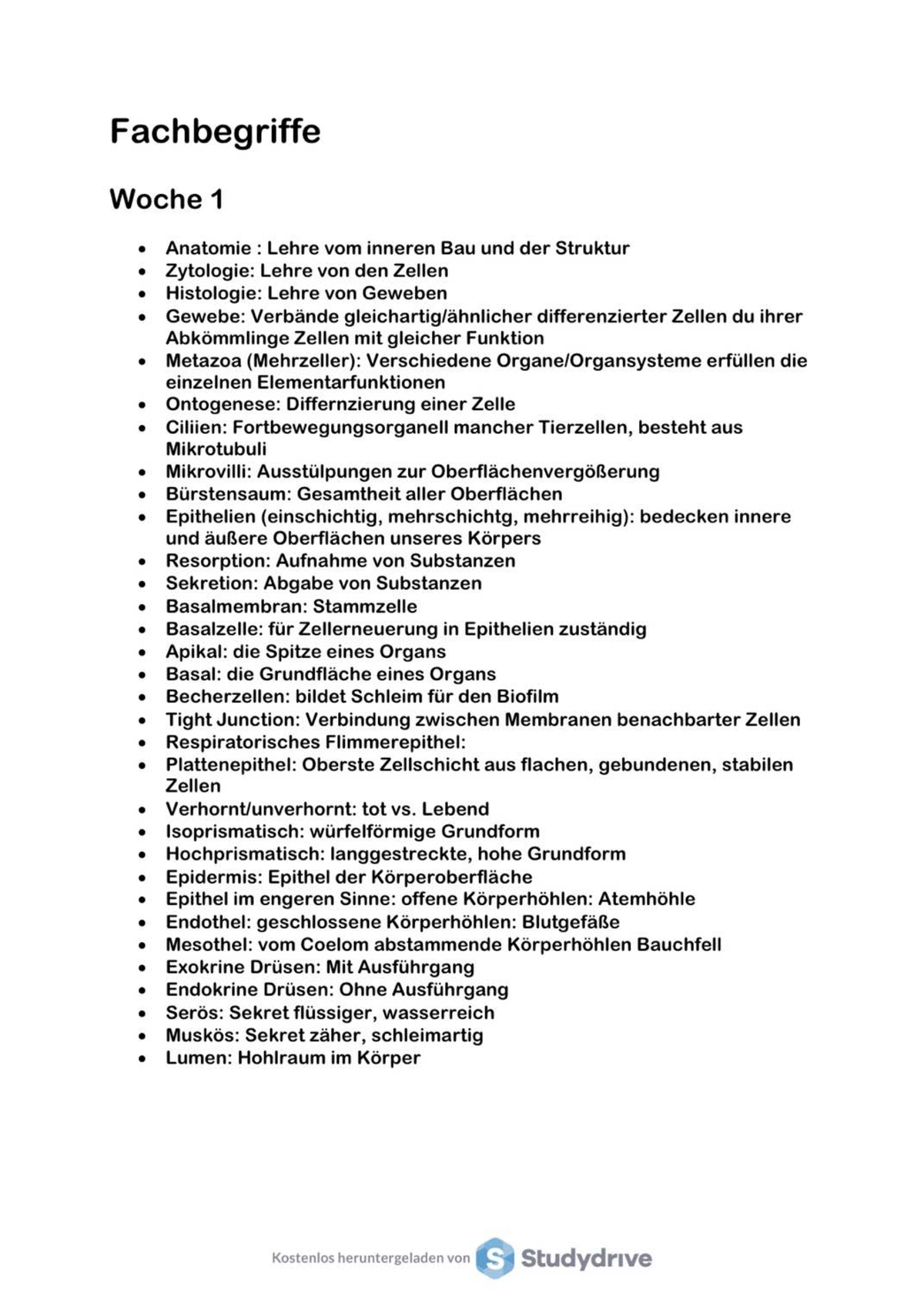 Fachbegriffe Biologie Fachb - Studocu