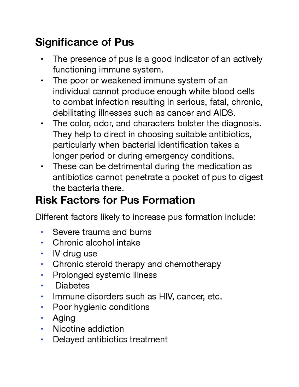 Bio 18 - Notes - Significance of Pus The presence of pus is a good ...