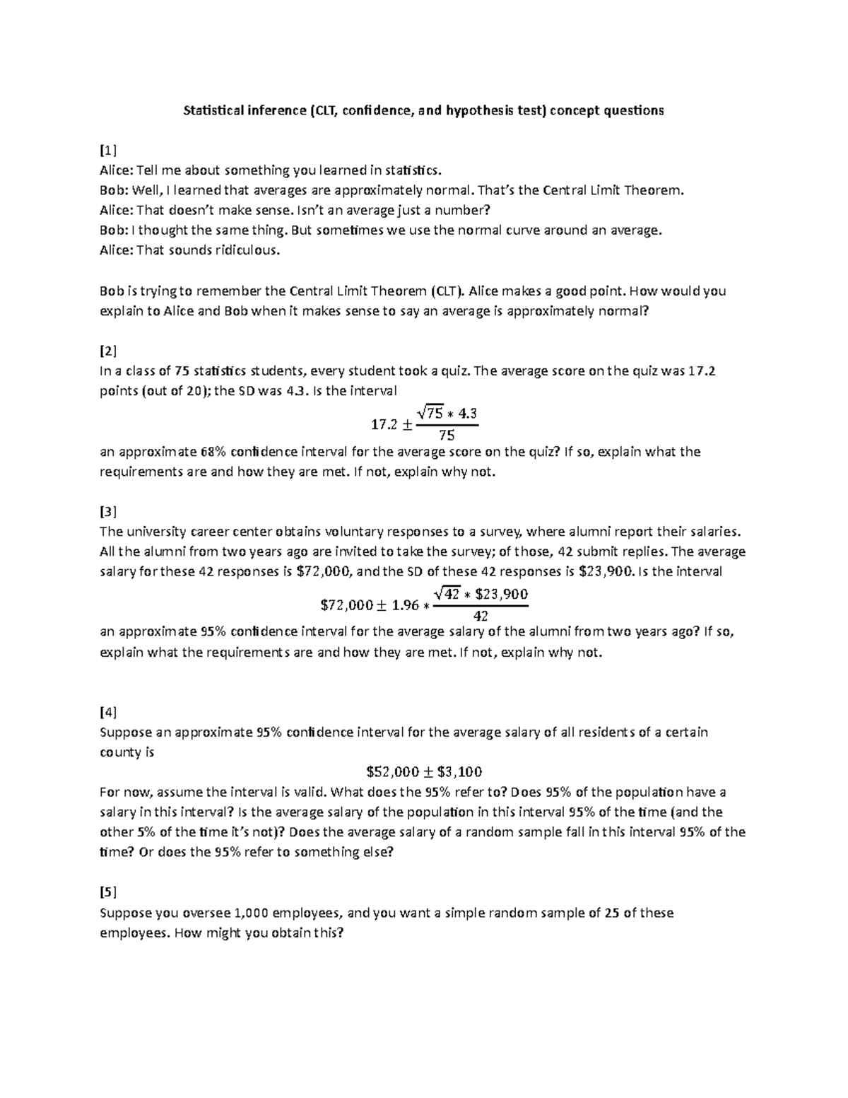 Statistical Inference Concept Questions Statistical Inference Clt Confidence And Hypothesis 