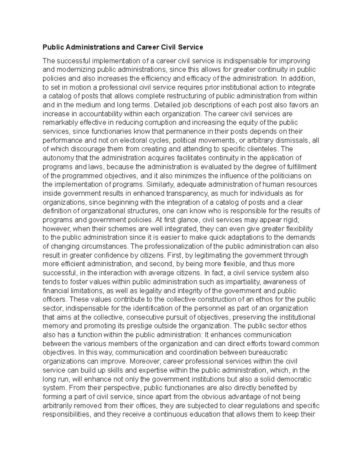 Public Administrations and Career Civil Service - In addition, to set ...