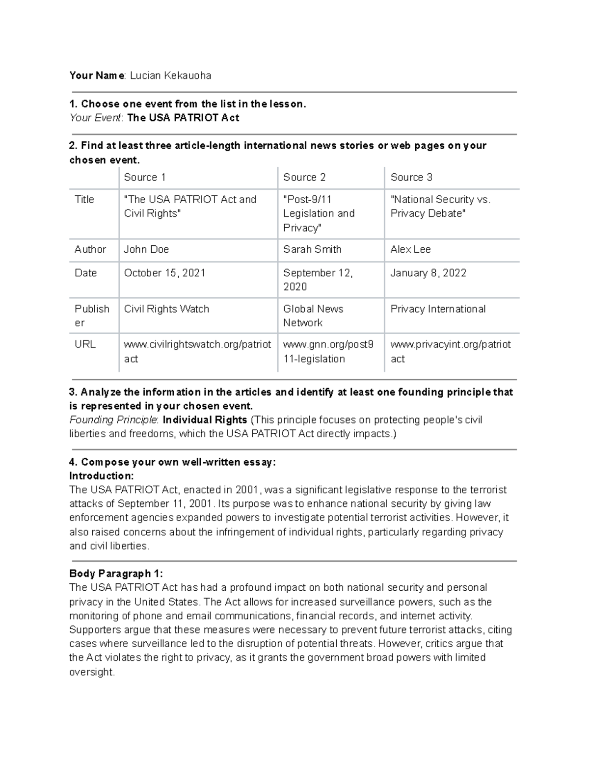 Honors - aaaa - Your Name: Lucian Kekauoha Choose one event from the ...