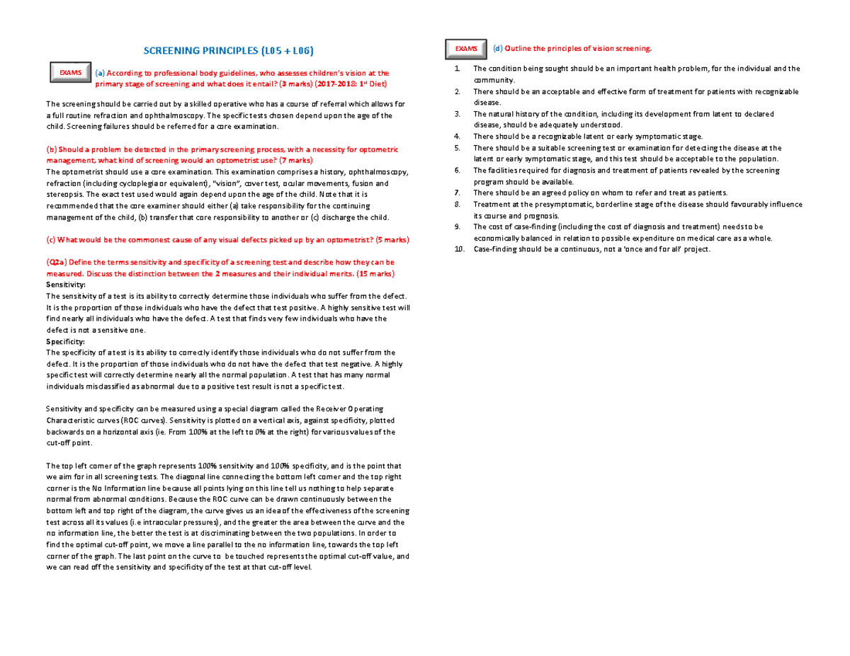 Screening Principles - Lecture notes 5 - SCREENING PRINCIPLES (L05 ...