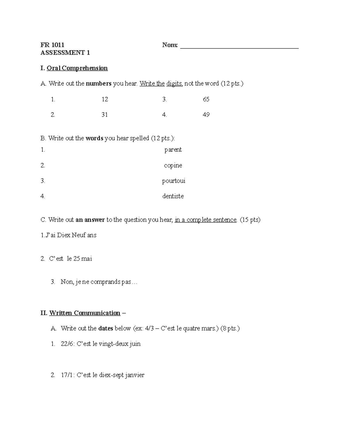 Assessment 1 - FR 1011 Nom ...