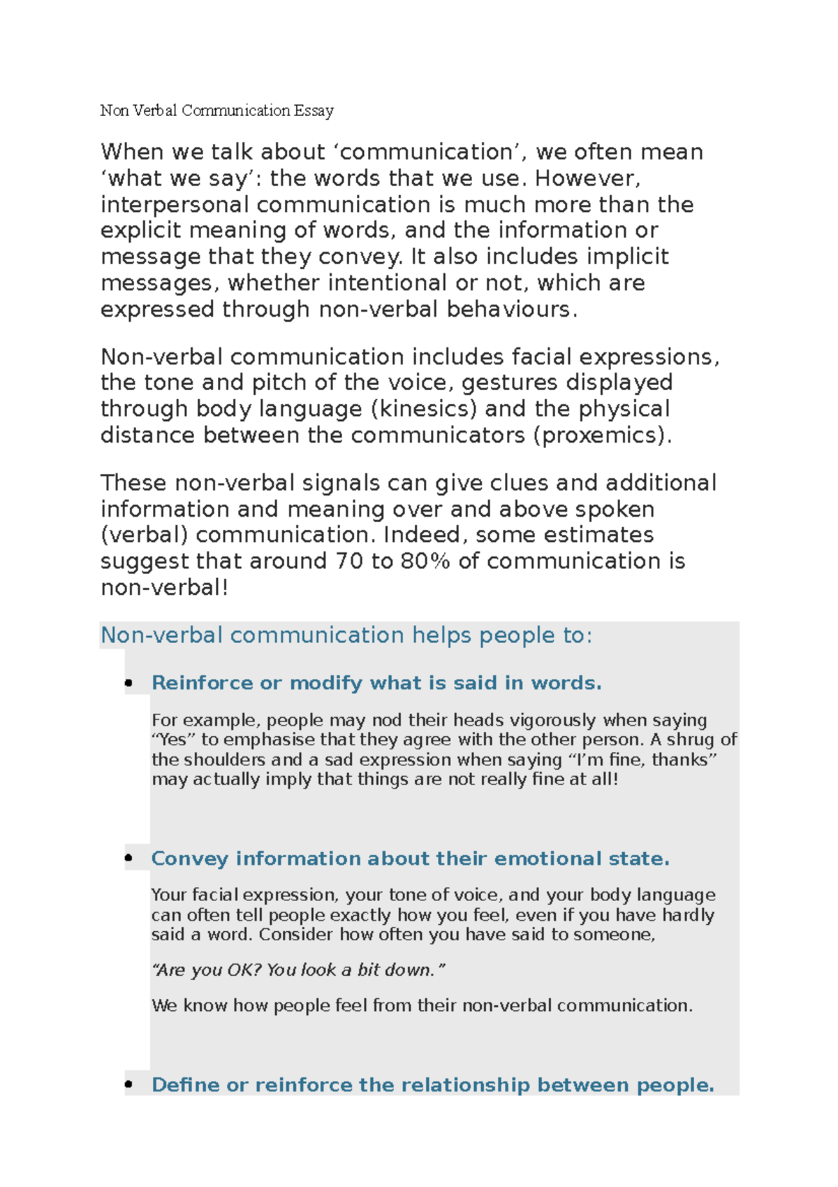 Non Verbal Communication Essay - Intercultural Competence - HS ...