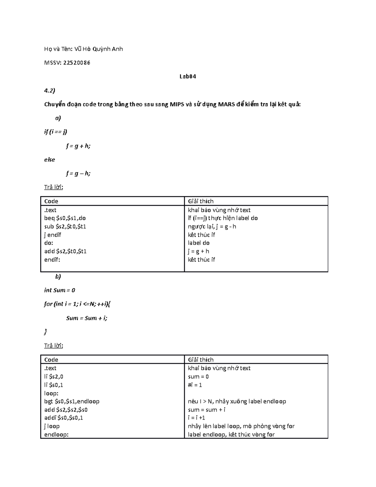 Lab04 - bai tap thuc hanh lab 04 - H ọvà Tên: Vũ Hồồ Quỳnh Anh MSSV: 22520086 Lab Chuy n đo n ...