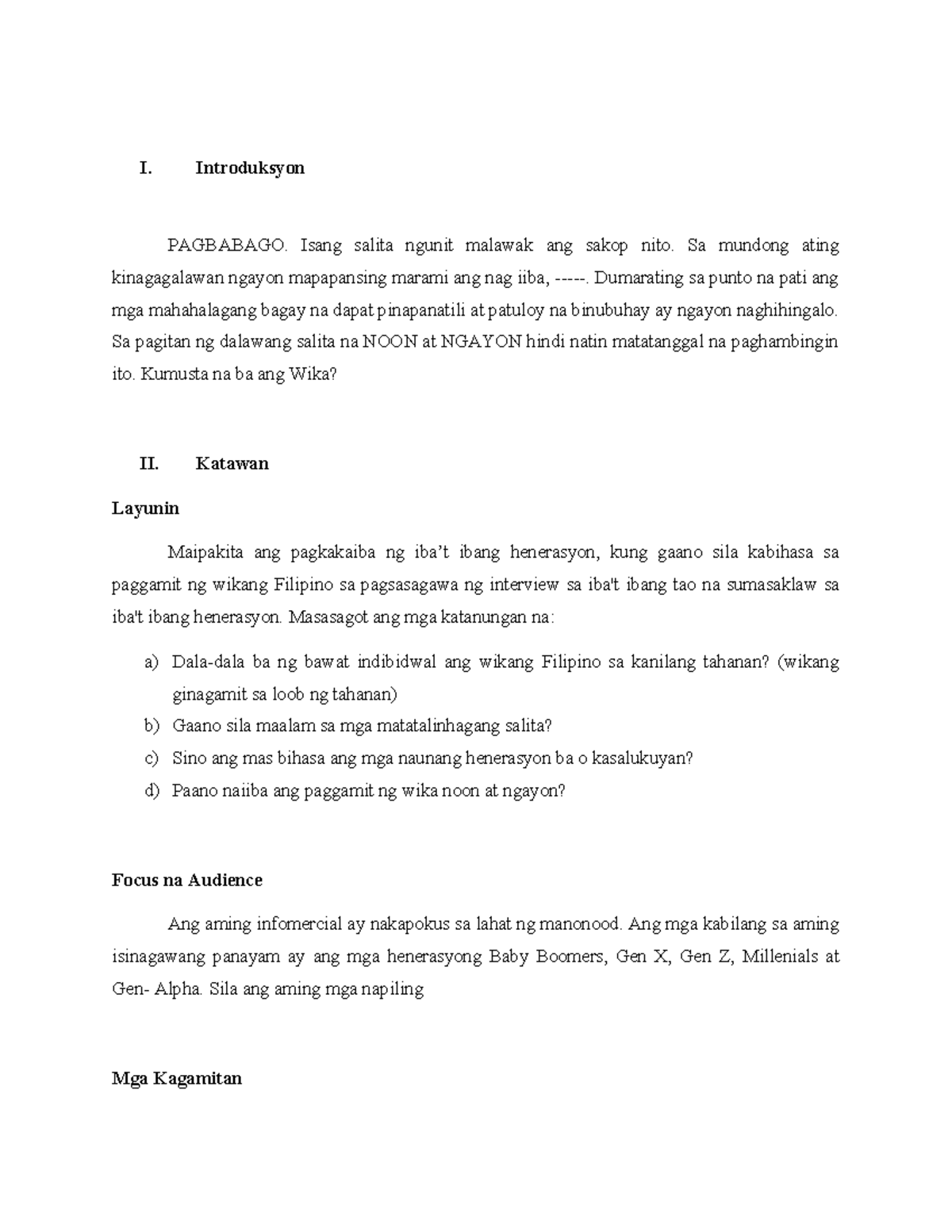 Manuscript Filipino - I. Introduksyon PAGBABAGO. Isang salita ngunit ...