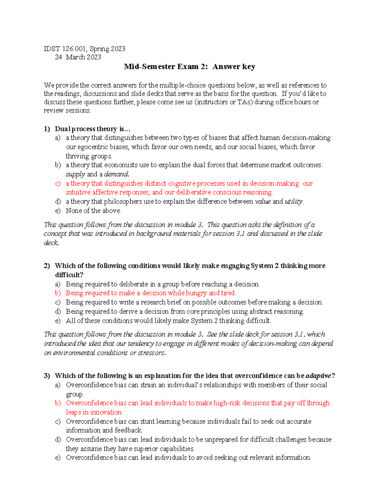 MT 2 Ver A AK and Explanation - IDST 126, Spring 2023 24 March 2023 Mid ...