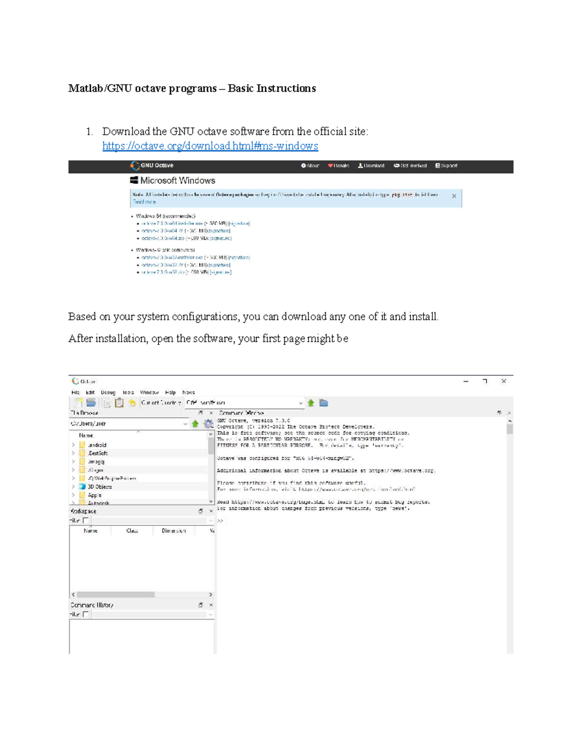 GNU instruction - semiconductor prac 8,9,11 - Matlab/GNU octave programs – Basic Instructions 1 ...