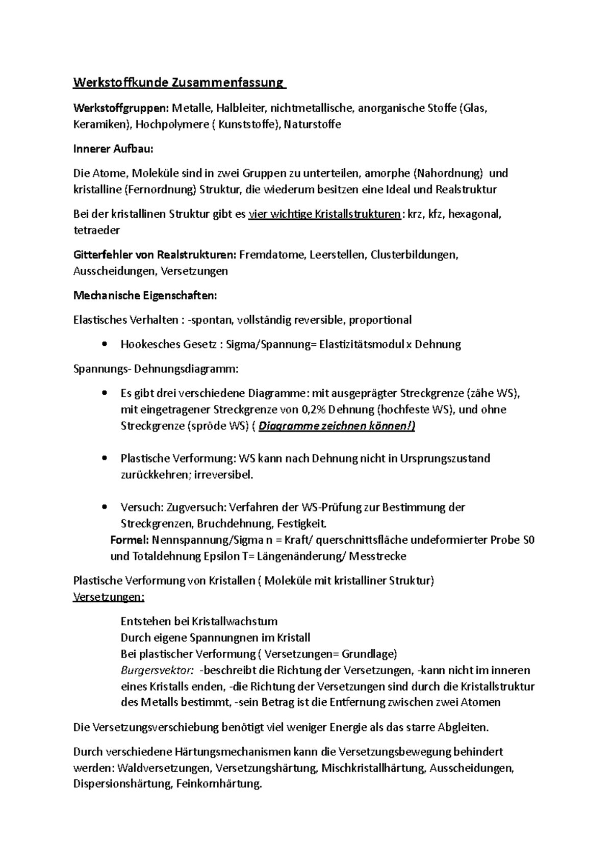 Zusammenfassung Werkstoffkunde 1 WS 2019 teil 3 - Werkstoffkunde Zusammenfassung ...