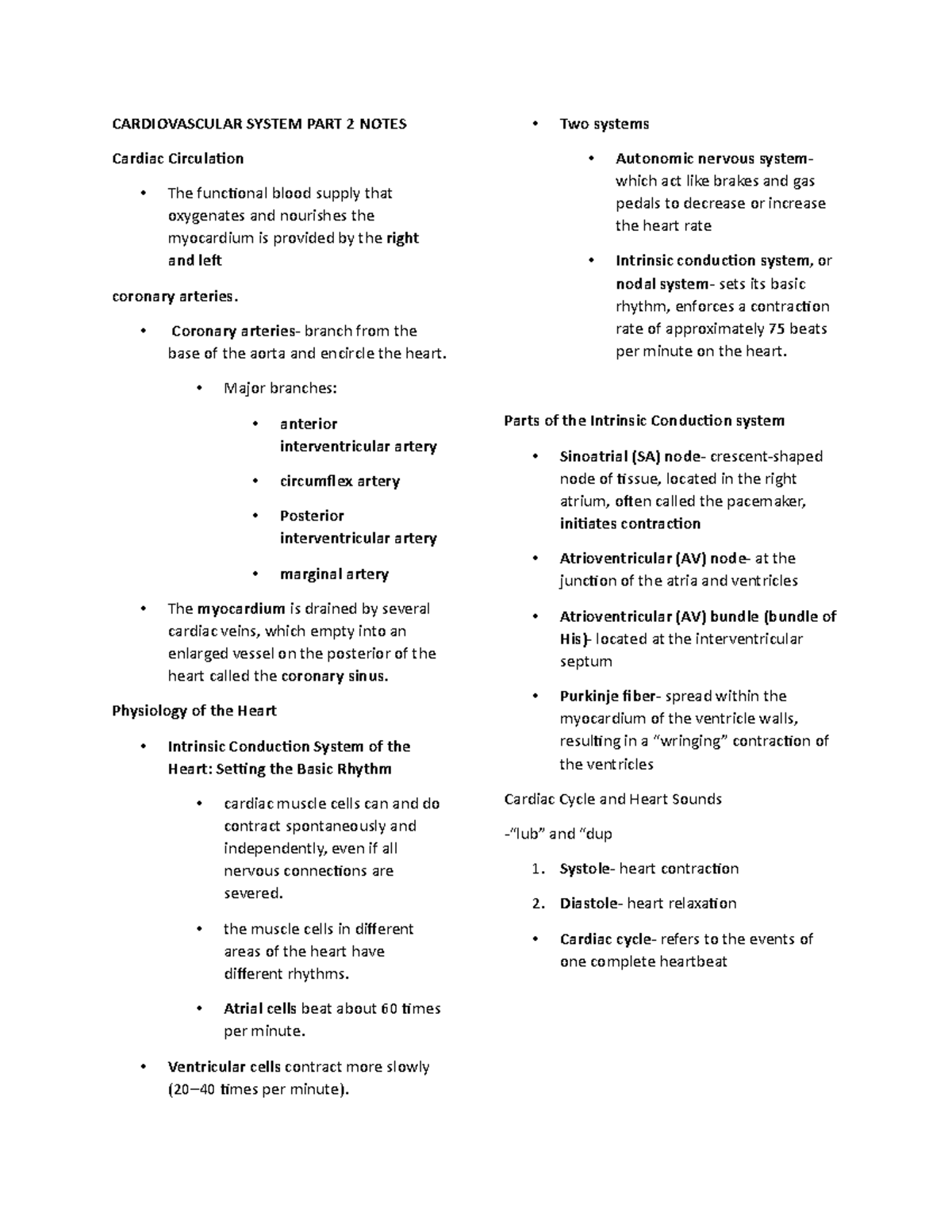 Cardio 2 - CARDIOVASCULAR SYSTEM PART 2 NOTES Cardiac Circulation - The ...
