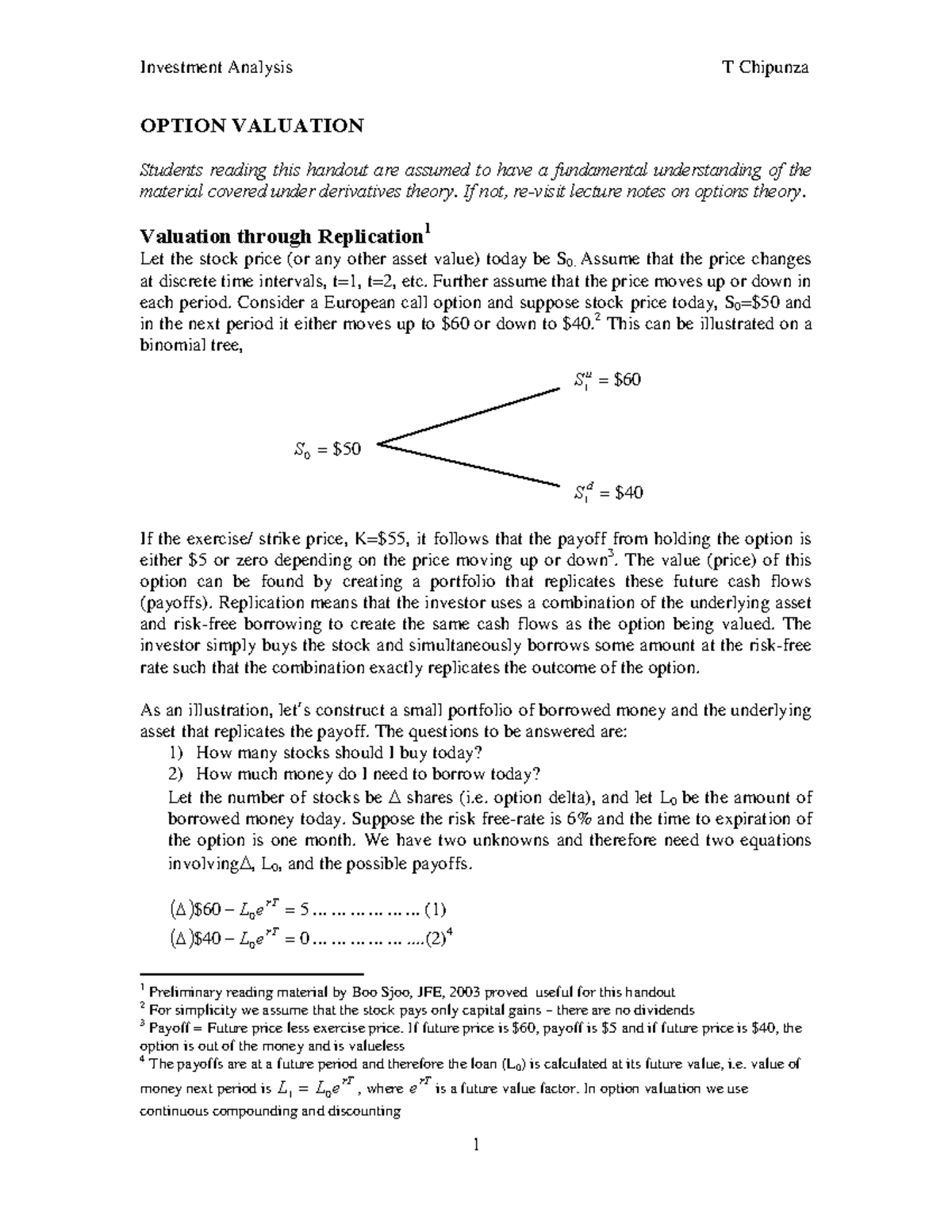 Option Valuation - Notes - OPTION VALUATION Students reading this ...