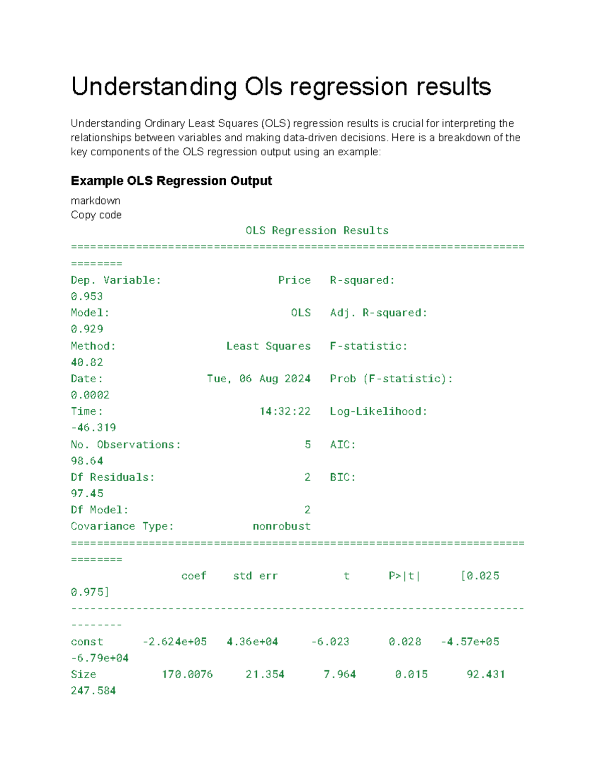 OLS results - done - Understanding Ols regression results Understanding ...