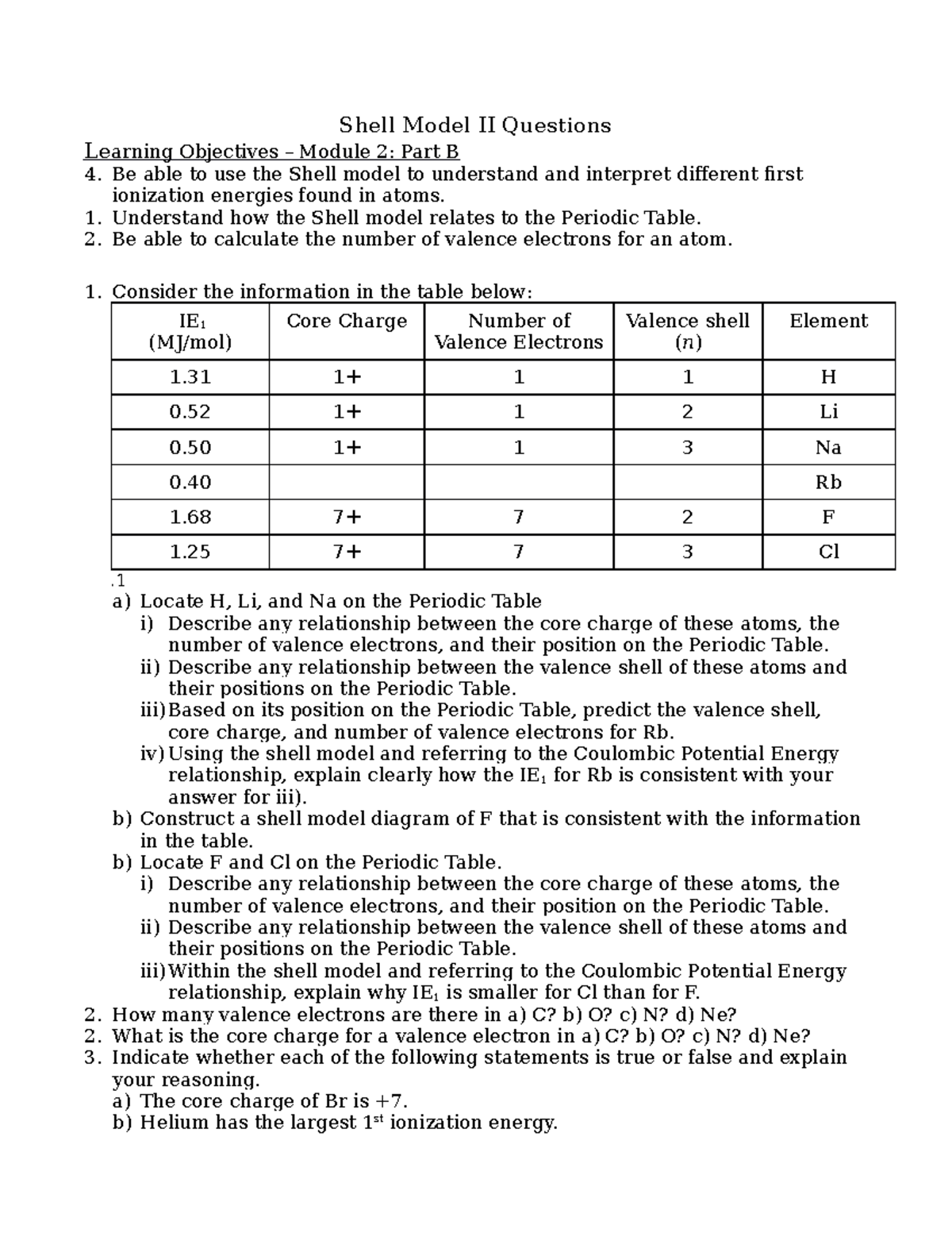 2. Shell Model II Questions - Shell Model II Questions Le arning ...