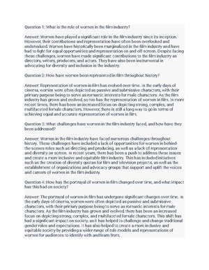 Final paper- Women In Film - Women have long played a significant role ...