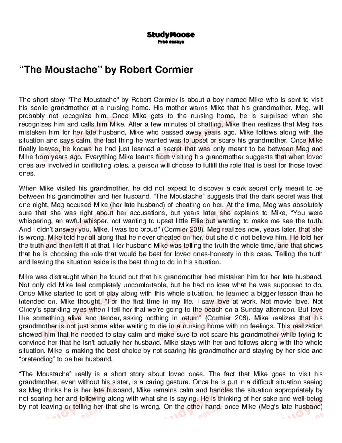 “The Moustache” by Robert Cormier - His mother warns Mike that his ...