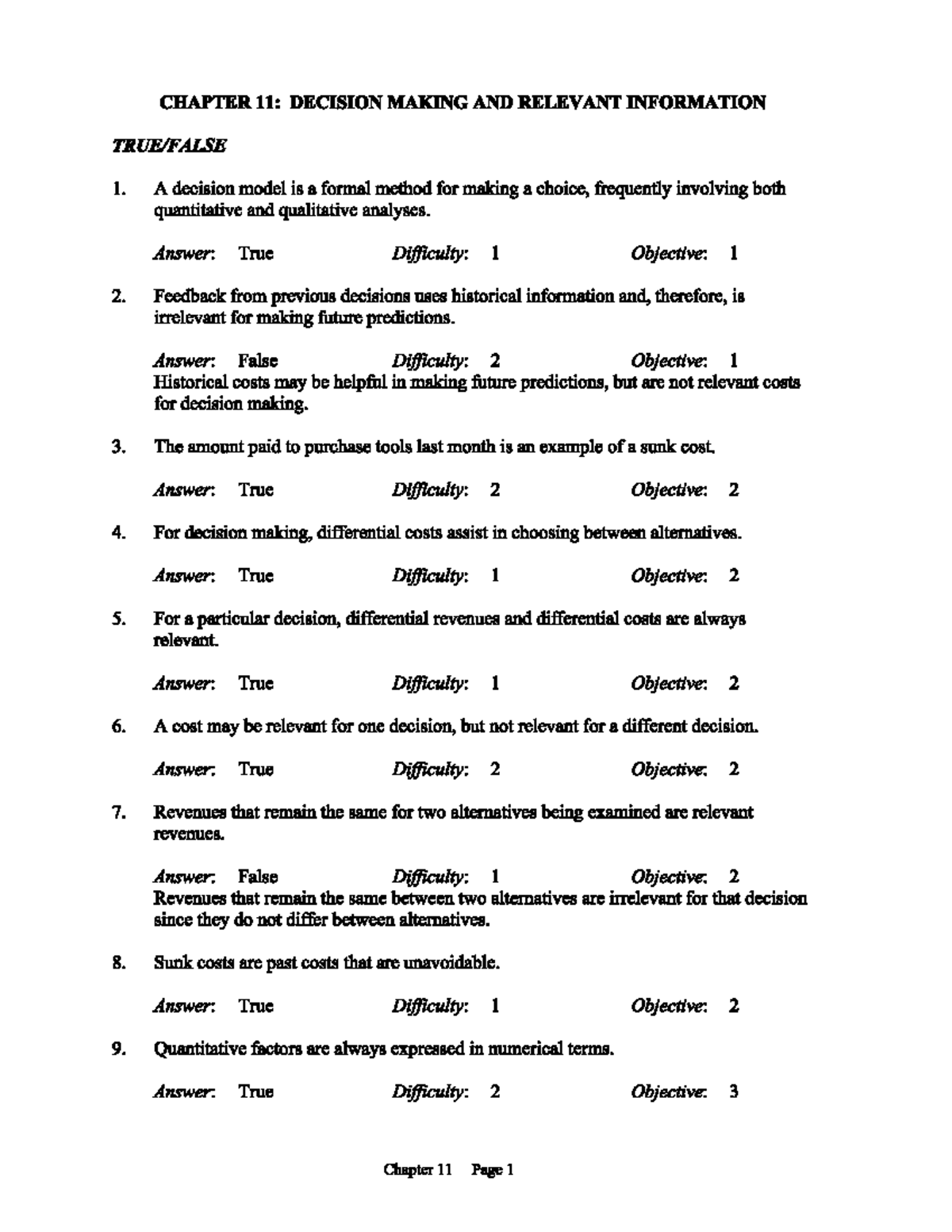 Decision Making & Relevant Information - BS Accountancy - Studocu