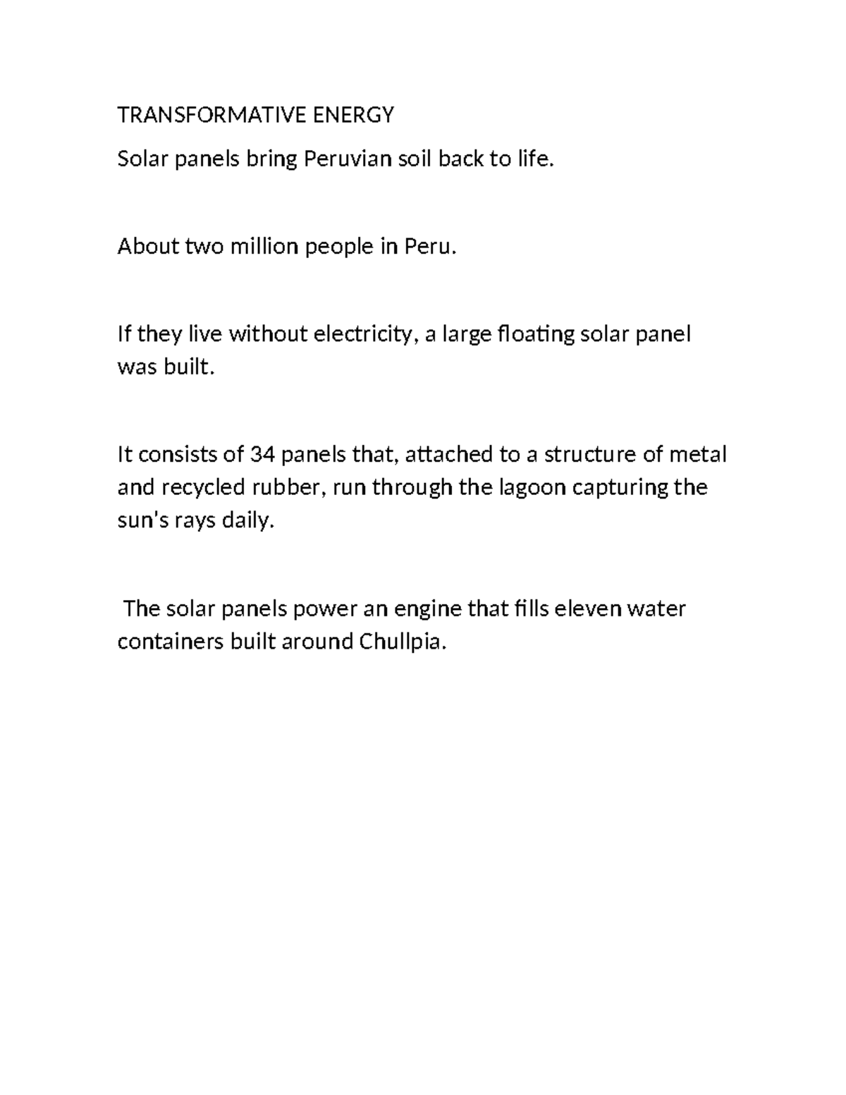 Transformative Energy - TRANSFORMATIVE ENERGY Solar panels bring Peruvian soil back to life ...