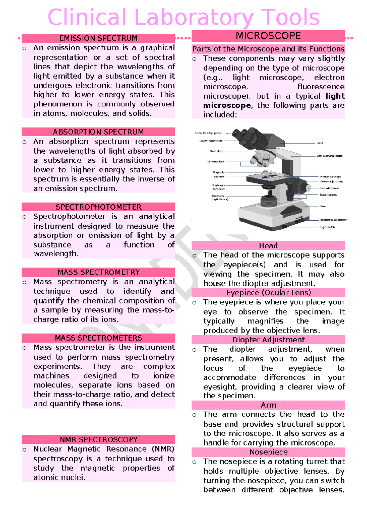Clinical Laboratory Tools - Clinical Laboratory Tools EMISSION SPECTRUM ...
