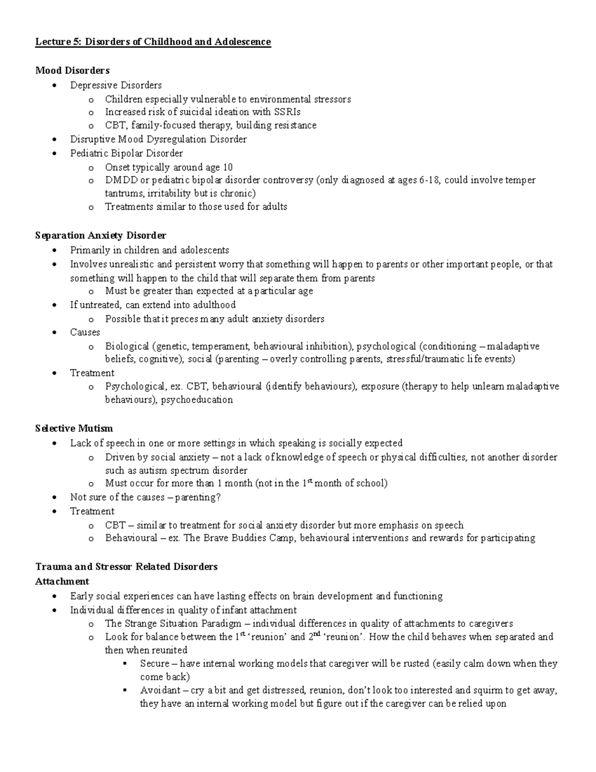 PSY240 Lecture 5 - notes - Lecture 5: Disorders of Childhood and ...