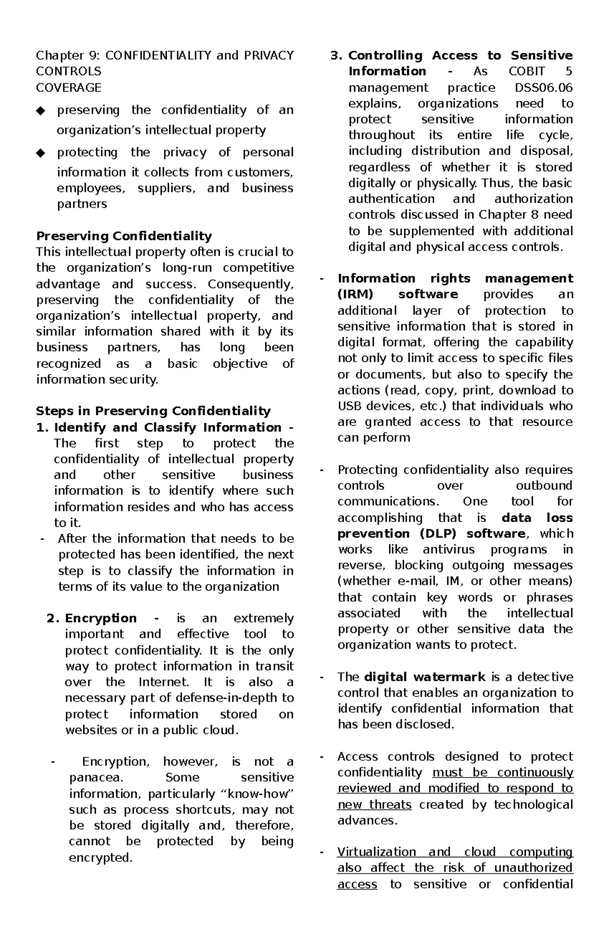 Chapter 9- Confidentiality and Privacy Controls - Chapter 9 ...