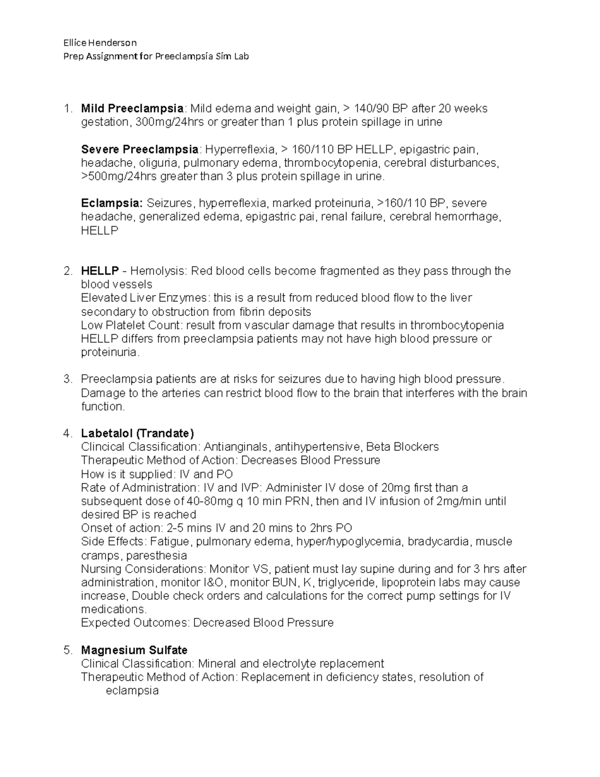 Preeclampsia Sim Prep - Ellice Henderson Prep Assignment for ...