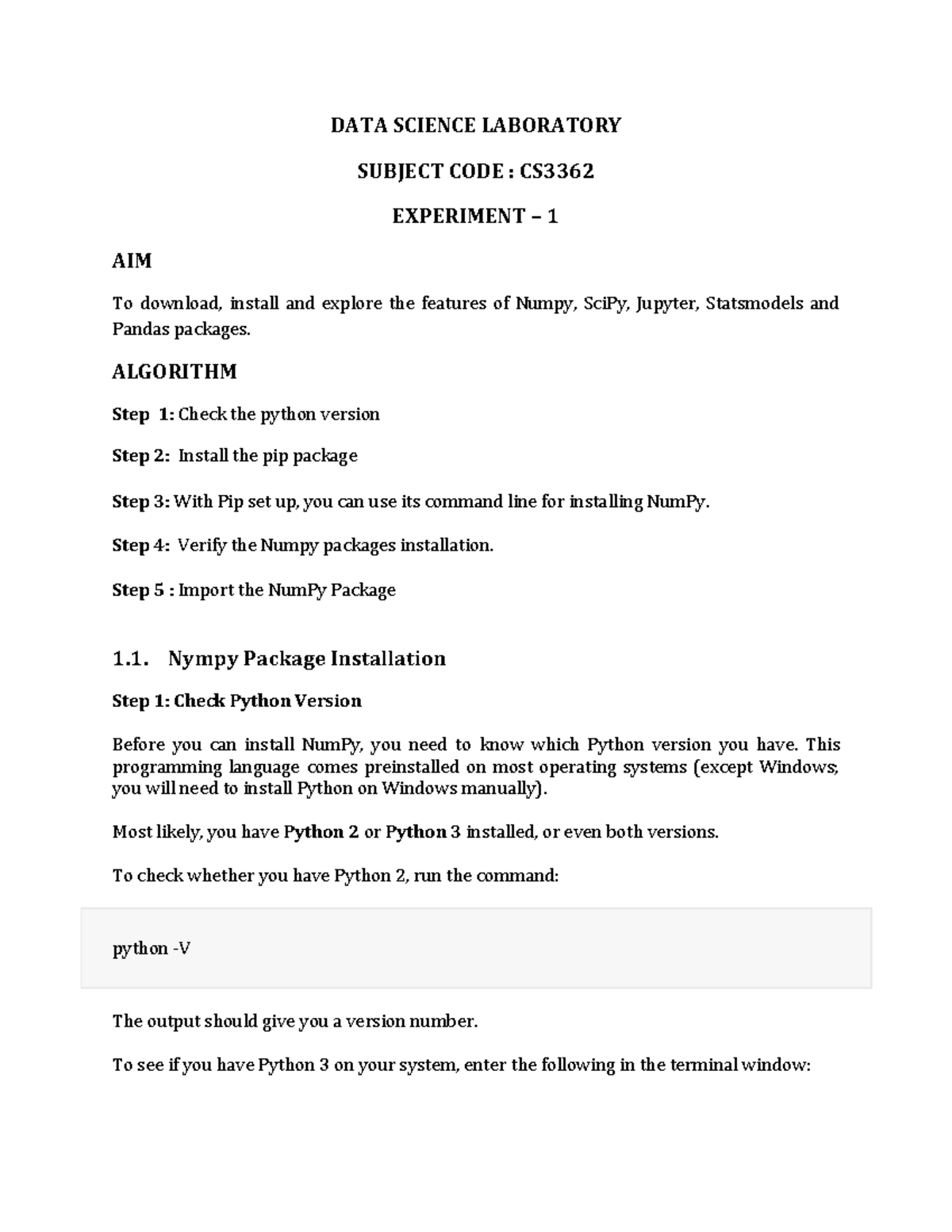 Data Science Lab Exp1 Data Structure Data Science Laboratory Subject Code Cs Experiment 