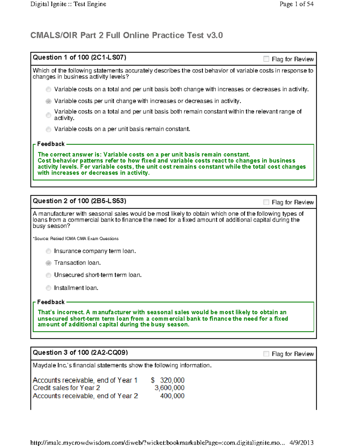 In- CMA 2-TEST Review - CMALS/OIR Part 2 Full Online Practice Test v3 ...