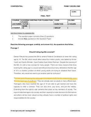 Sample MUET Writing - english for academic writing - Studocu