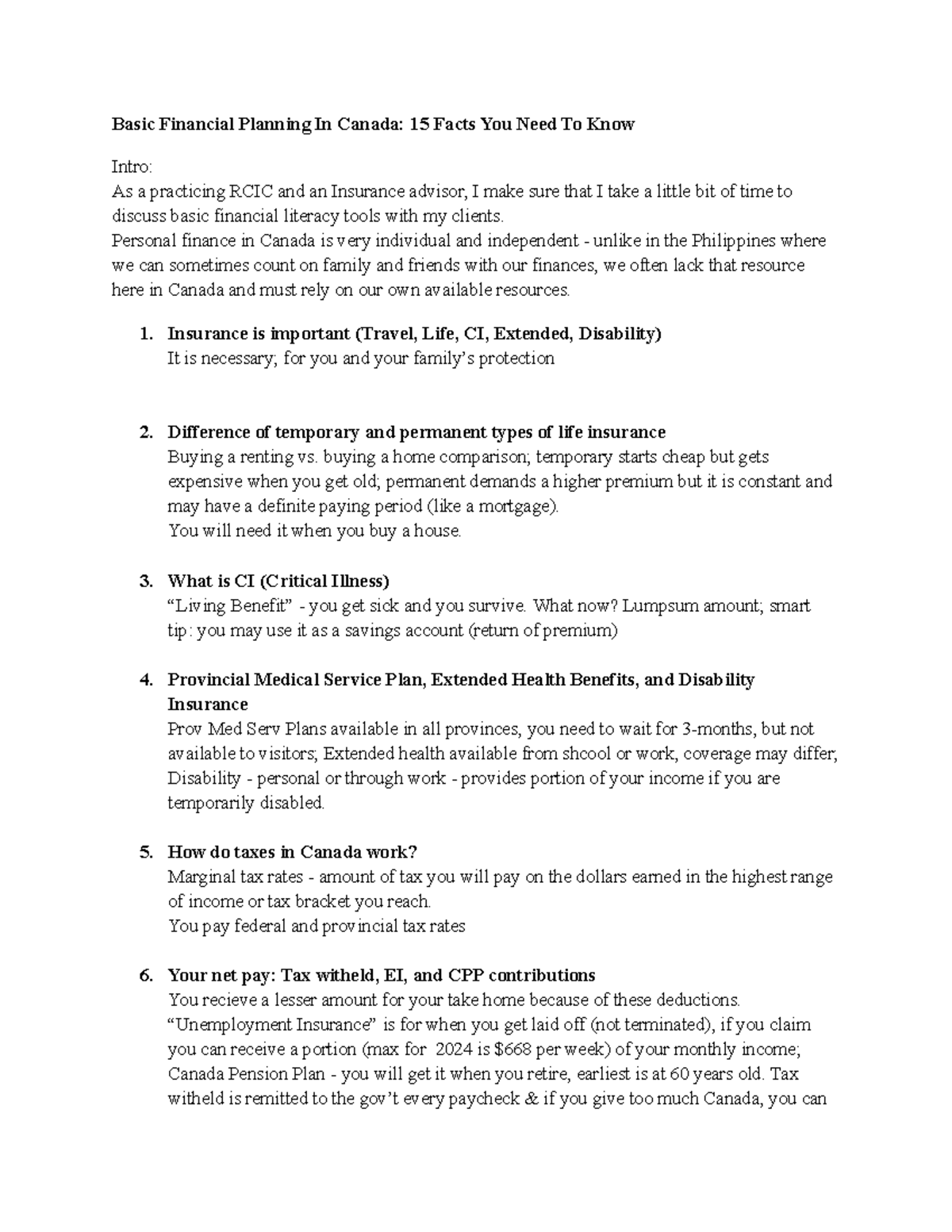 Canadian Financial Planning 101 15 Facts You Need to Know - Basic ...