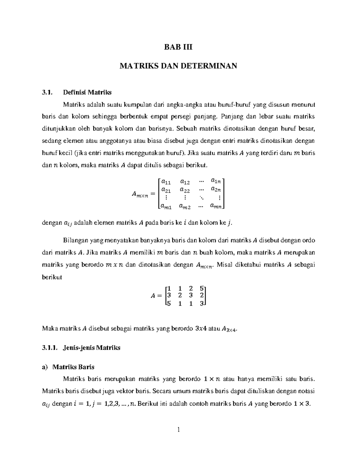 BAB III - Matriks-1 - materi matriks teknik mesin produksi dan perawatan - BAB III MATRIKS DAN ...