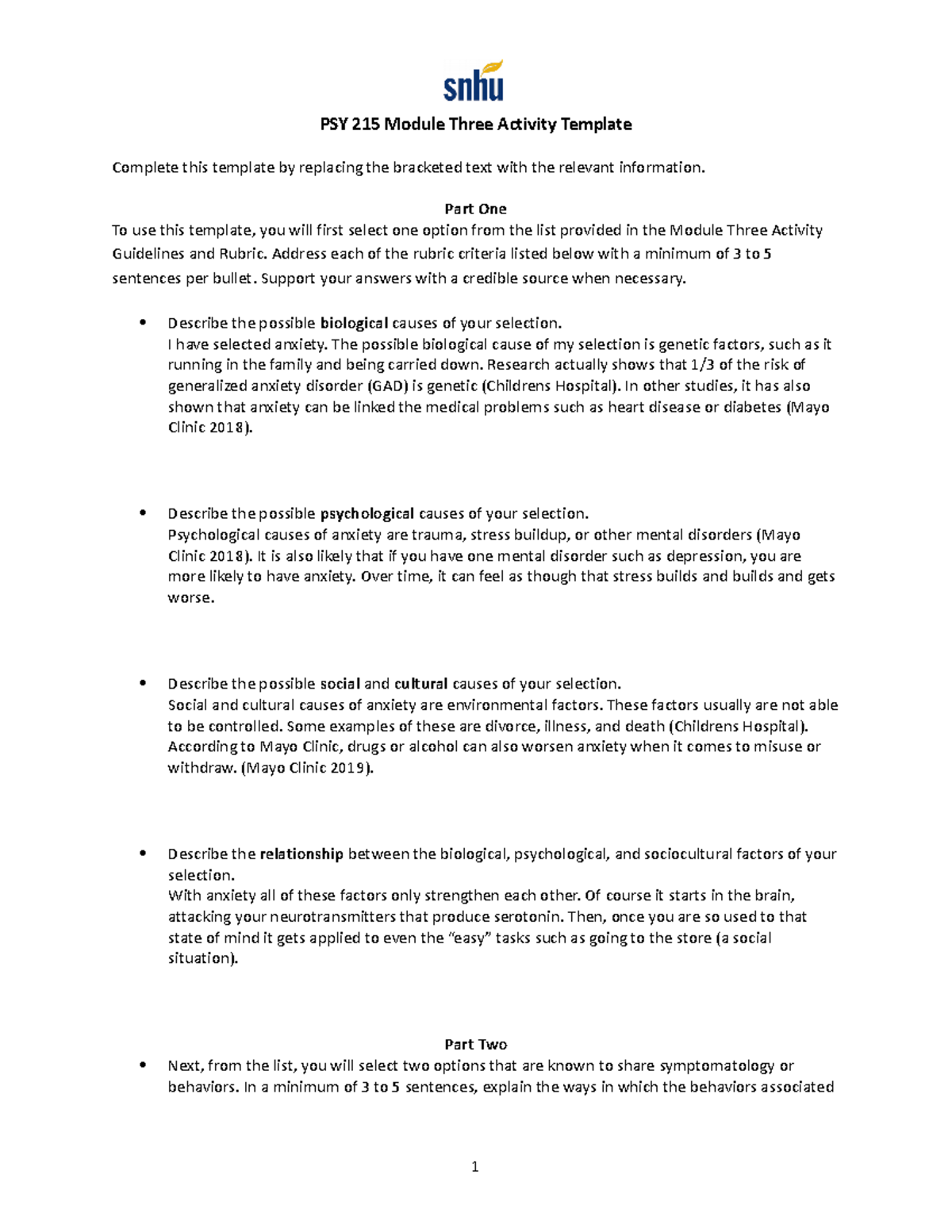 PSY 215 Module Three Activity Template - PSY 215 Module Three Activity ...