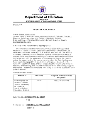 RE- Entry Action PLAN - Copy - Republic of the Philippines Department ...