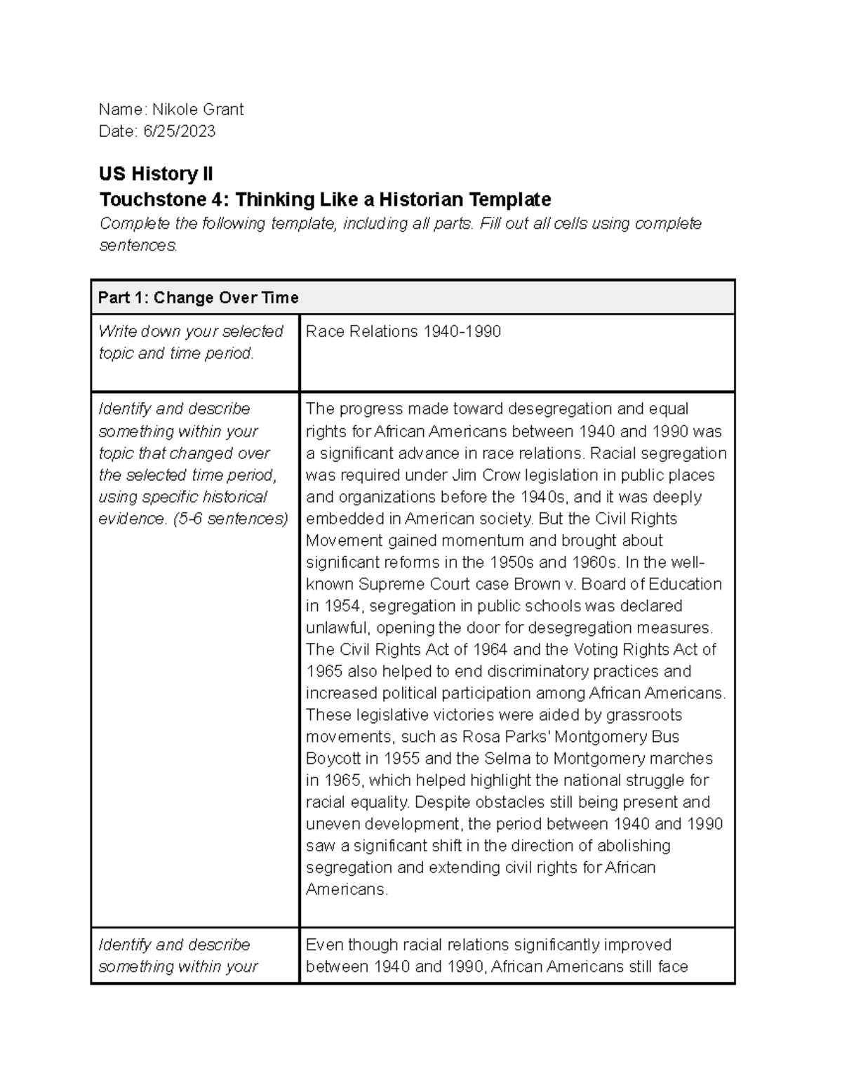 US History II Touchstone 4 Template - Name: Nikole Grant Date: 6/25/ US ...