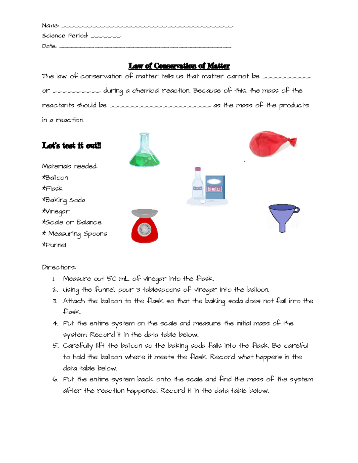 Lawof Conservationof Matter Balloon Lab-1 2 - Name