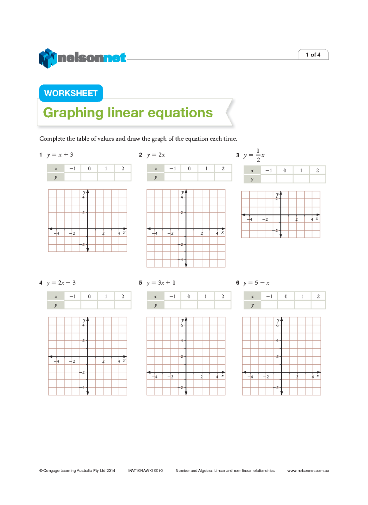 Graphing linear equations - Complete the table of values and draw the ...
