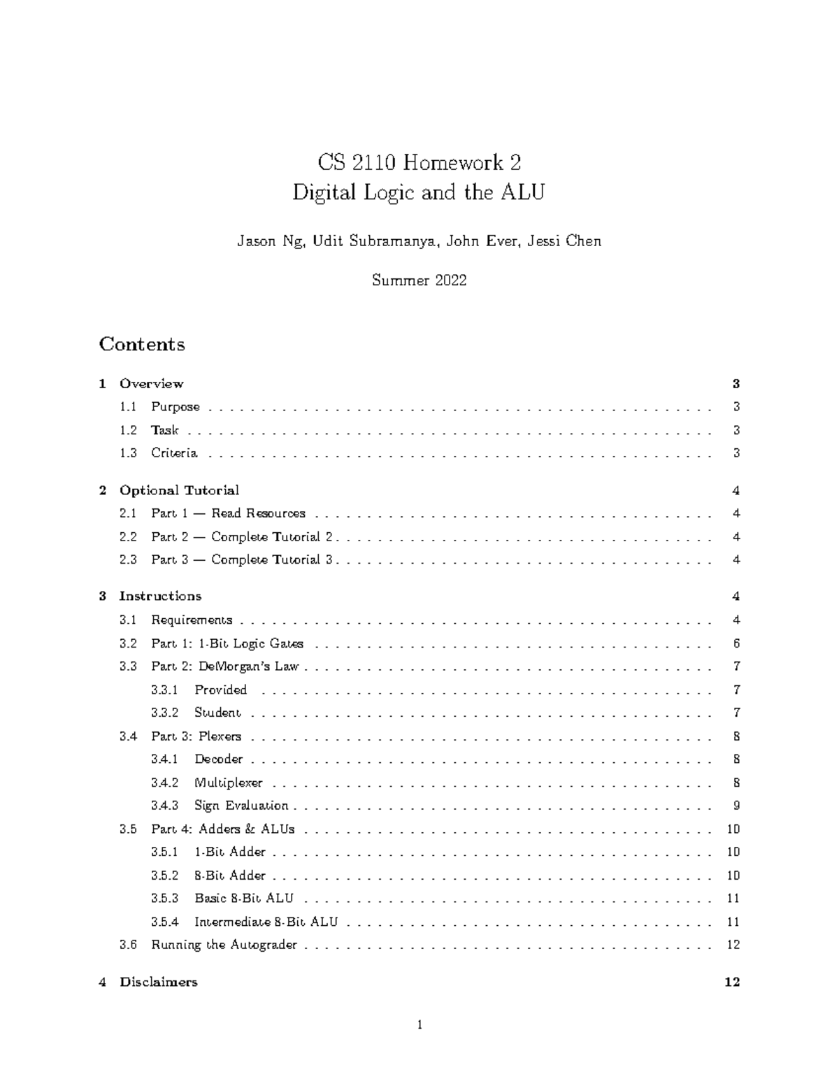 HW02 - .... - Digital Logic and the ALU - CS 2110 Homework - Summer Jason Ng, Udit Subramanya ...