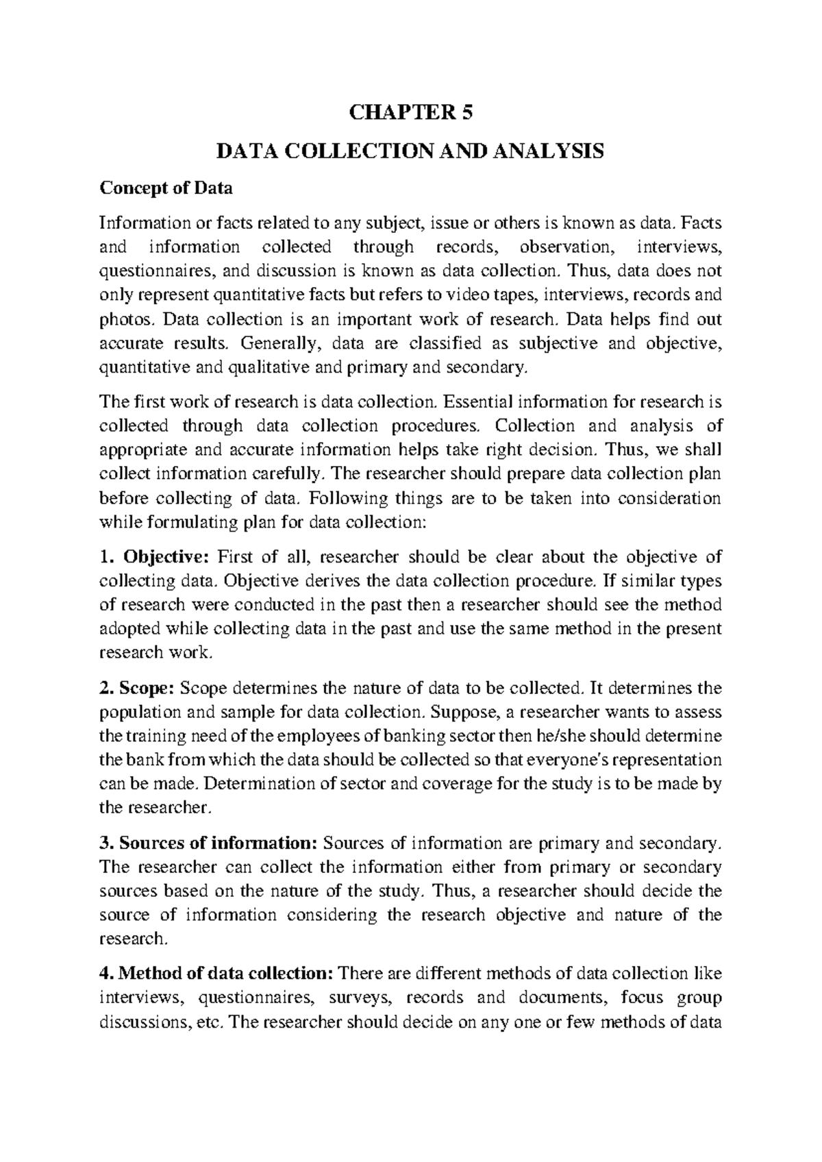 Chapter 5 and 6 - oooijoijij08ij98j98ju - CHAPTER 5 DATA COLLECTION AND ANALYSIS Concept of Data ...