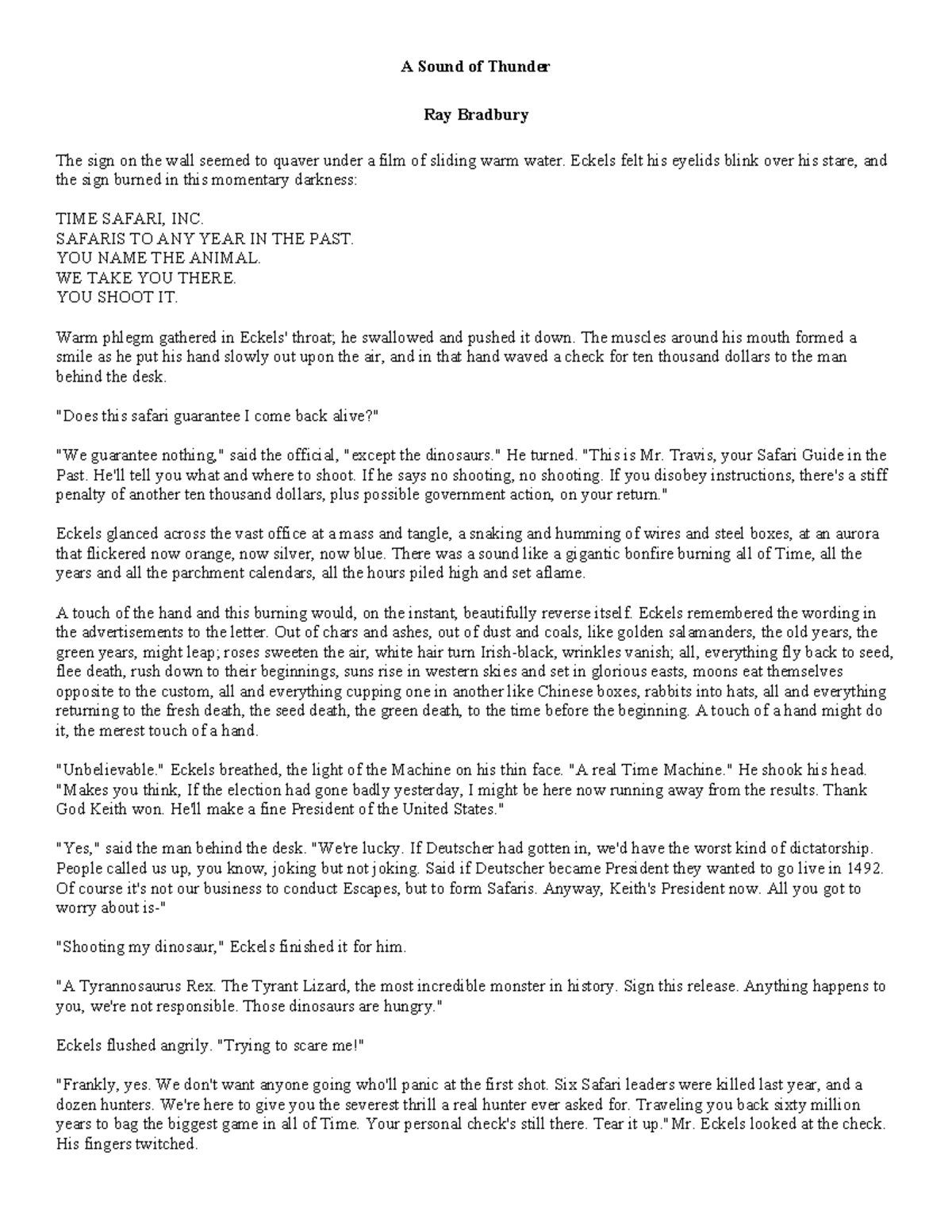 STEM 6 Unit 1 Sound of Thunder - A Sound of Thunder Ray Bradbury The ...