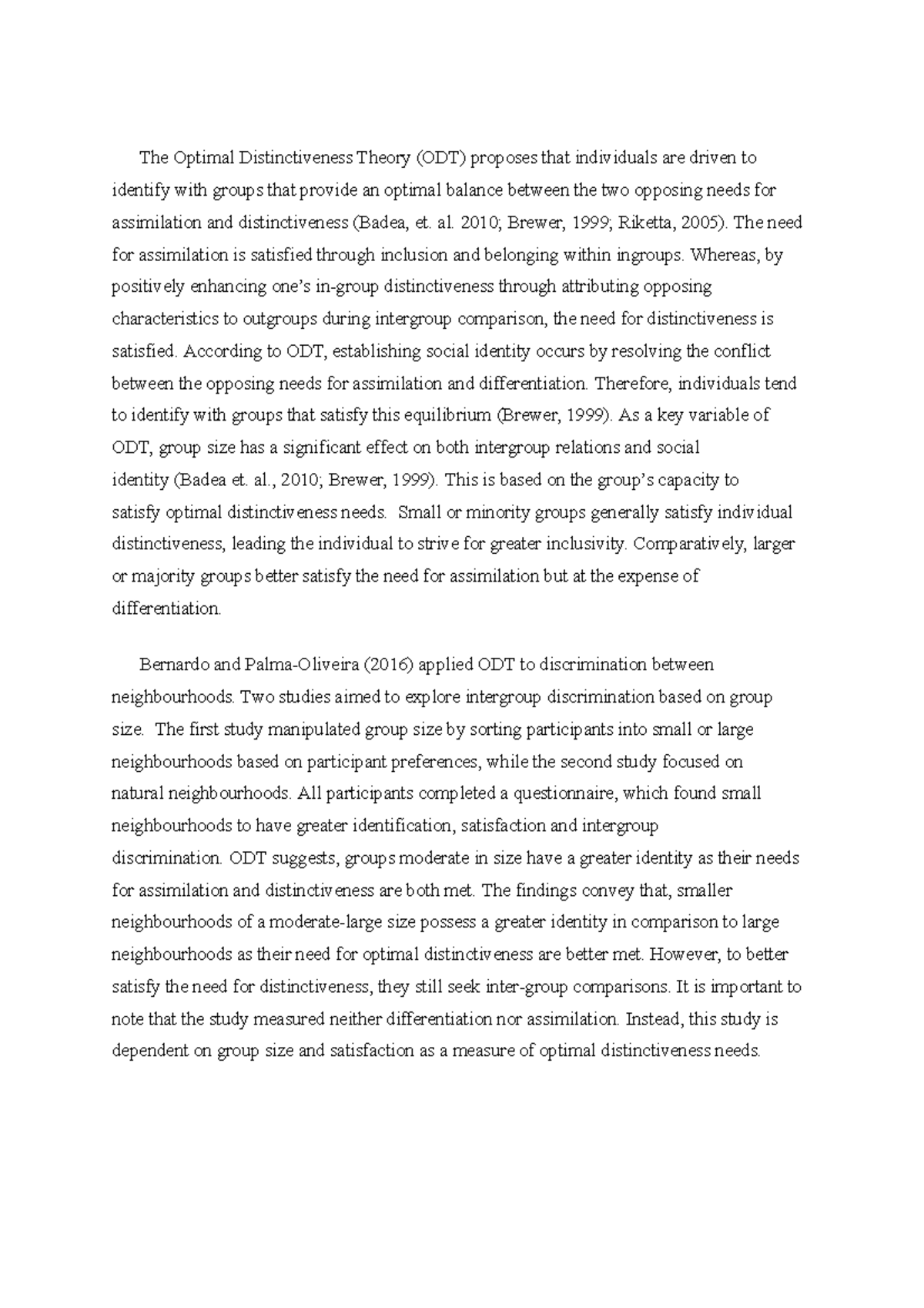 PSYC3600 Optimal Distinctiveness Theory - The Optimal Distinctiveness ...