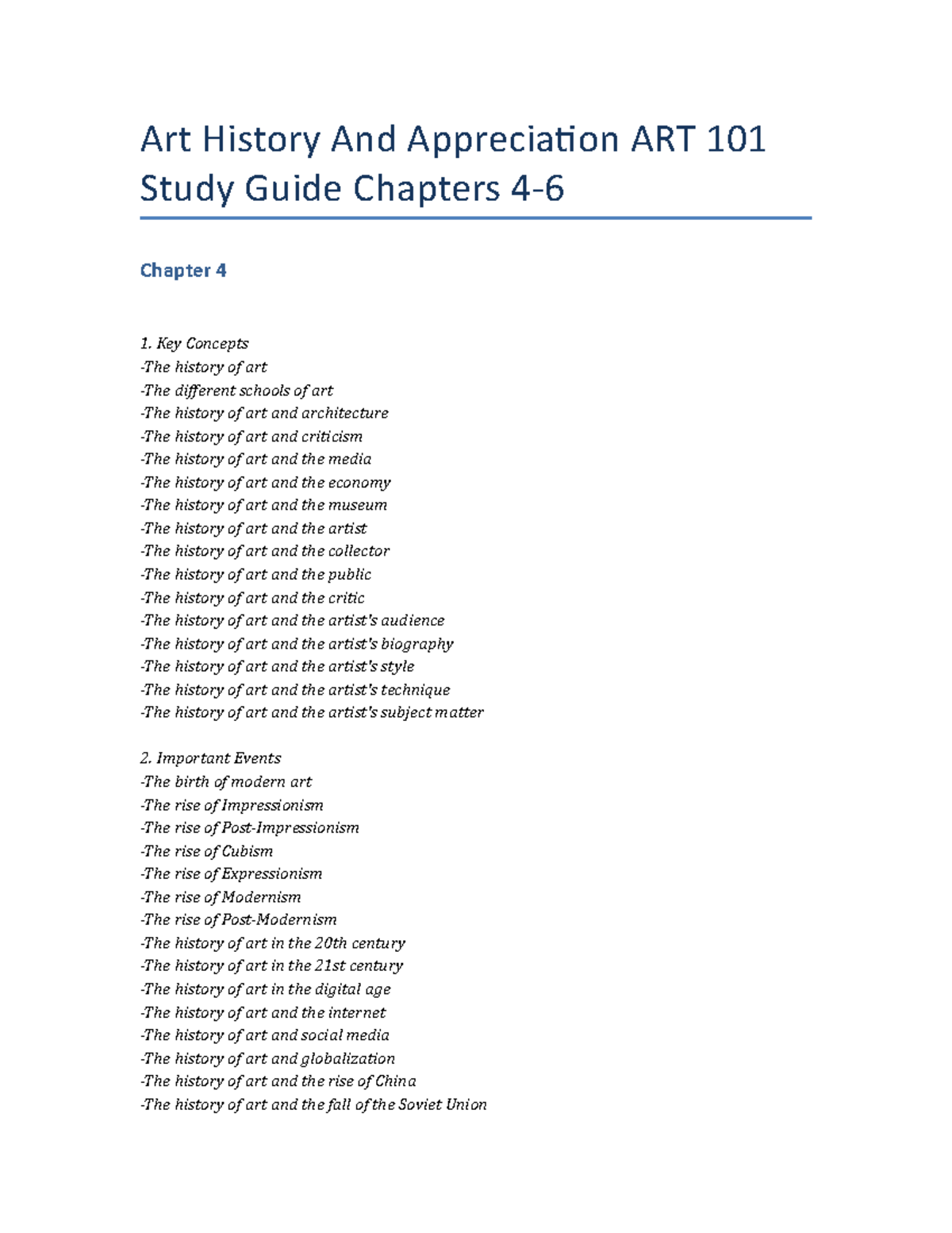 Art History And Appreciation ART 101 Study Guide Chapters 4-6 - The ...