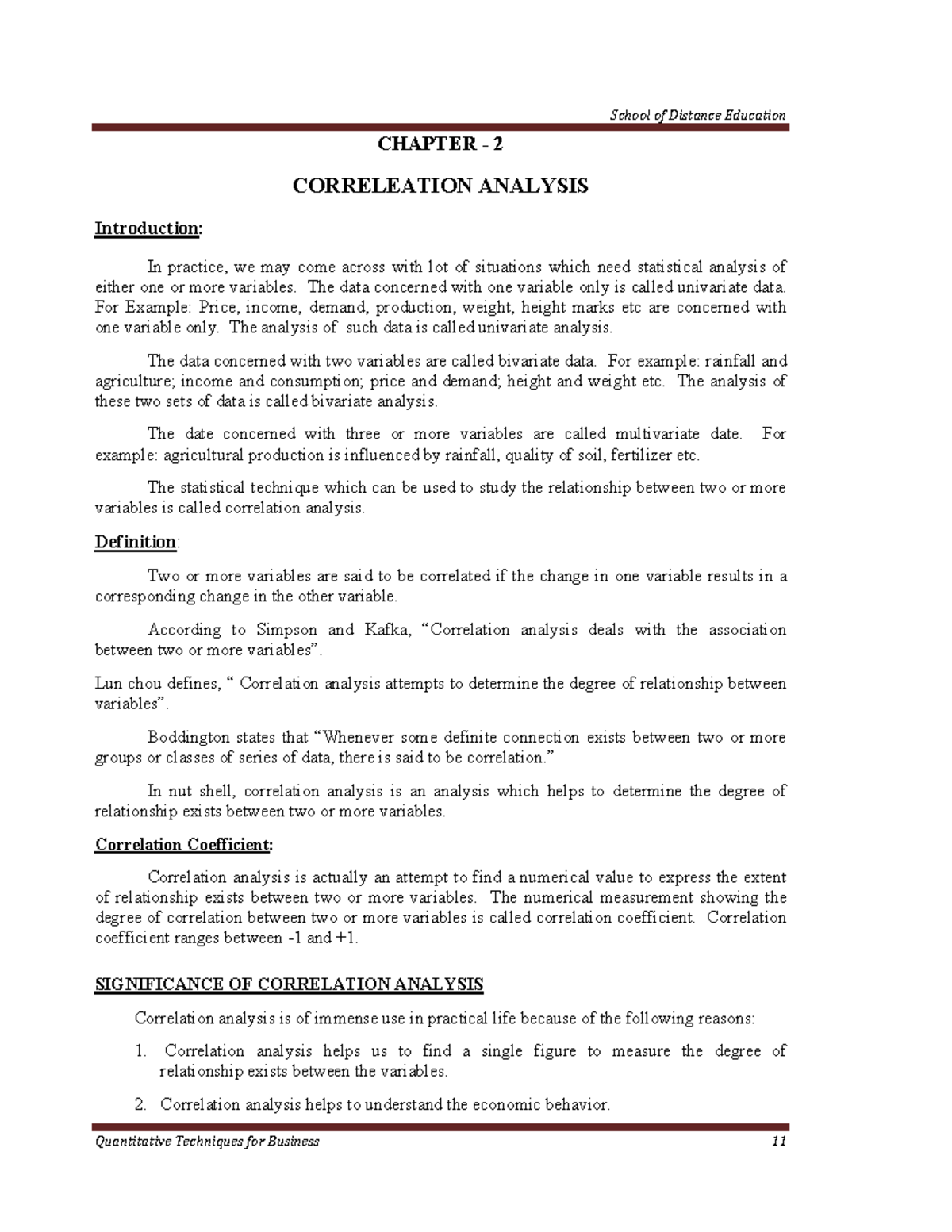 Chapter 2 Correlation Analysis - CHAPTER - 2 CORRELEATION ANALYSIS ...