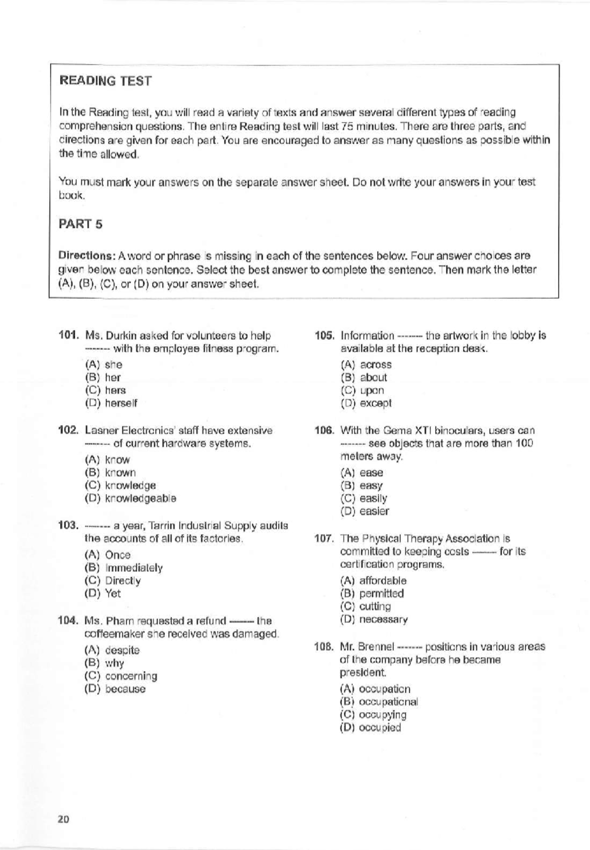 Practice 1 Reading - Tài liệu tham khảo - READING T ES T In the Reading ...