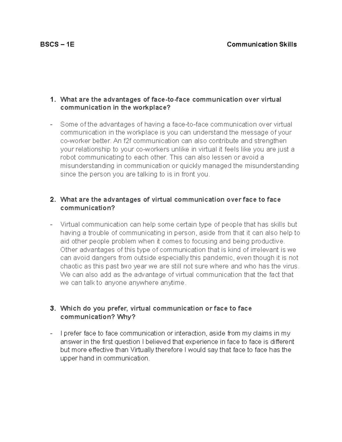 Assignment Communication Skills - BSCS – 1E Communication Skills What ...