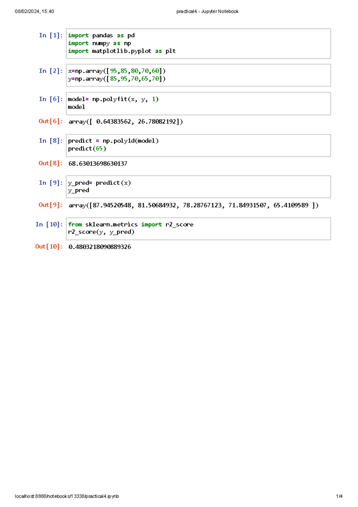 Practical 4 - Jupyter Notebook - In [1]: In [2]: In [6]: In [8]: In [9 ...