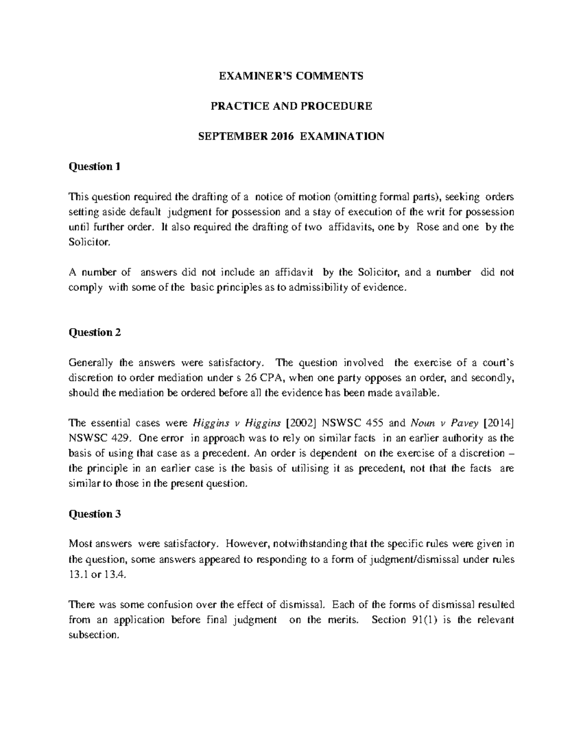 15 Practice and Procedure Comments Sept 2016 - EXAMINER’S COMMENTS ...